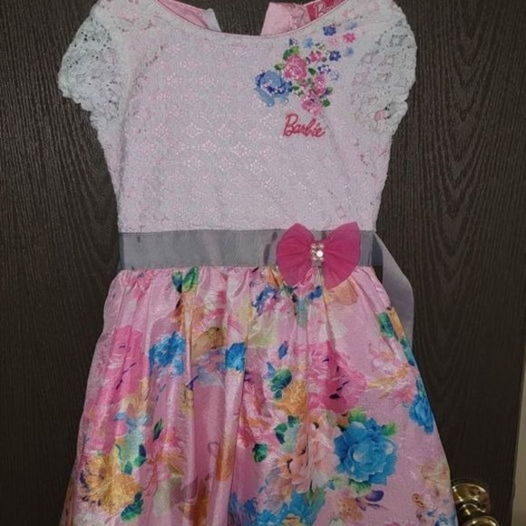 Barbie | Dresses | Girls 45 Barbie Barbiecore Pink Floral Lace Dress ...